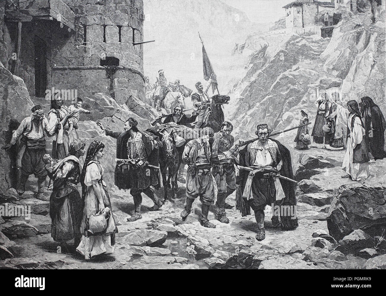 Montenegro, soldiers come home from a patrol or raid, village in the ...