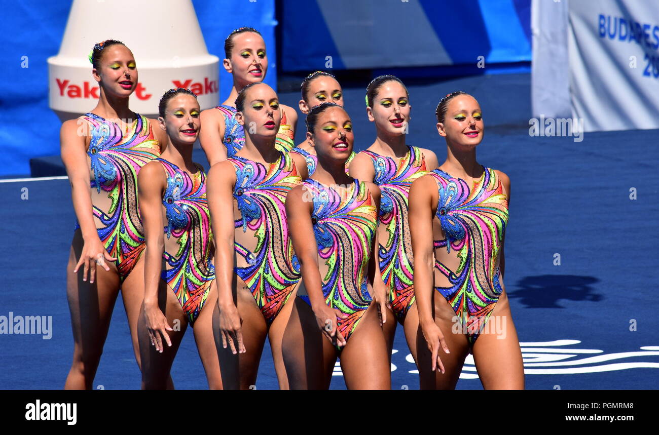 Budapest, Hungary - Jul 18, 2017. Synchronized swimming team Spain ...