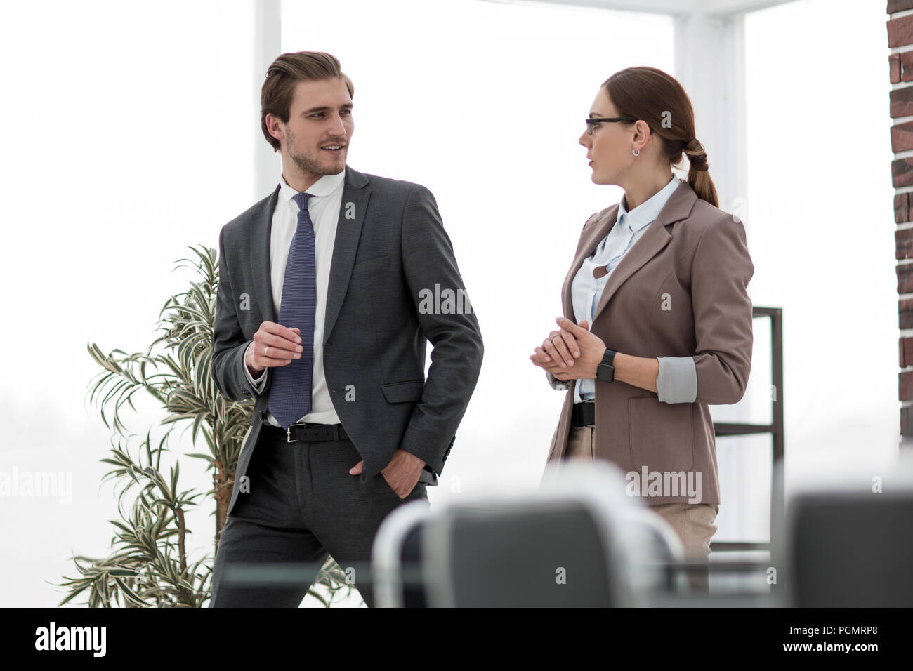 HR Manager is talking to the new employee.photo with copy space Stock ...