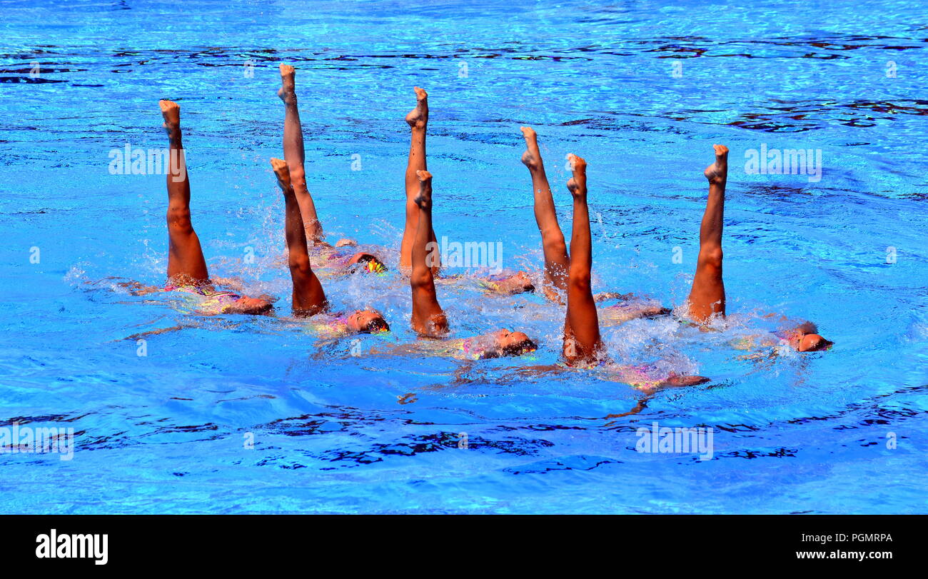 Budapest, Hungary - Jul 18, 2017. Synchronized swimming team Spain ...