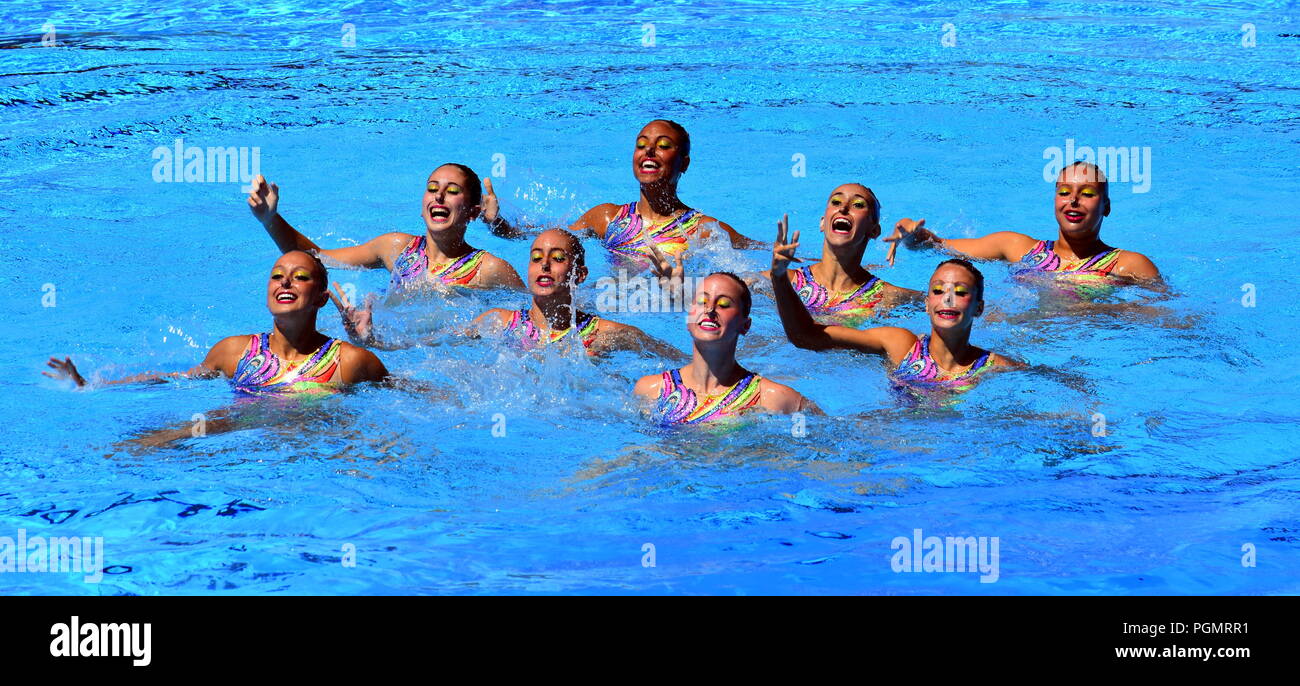 Budapest, Hungary - Jul 18, 2017. Synchronized swimming team Spain ...