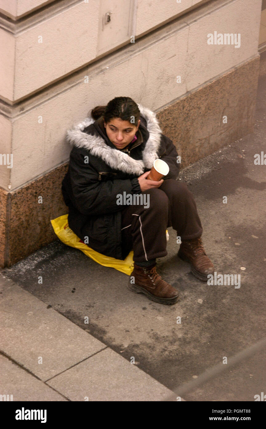 One of the few street beggars in the tourist districts of Graz in ...