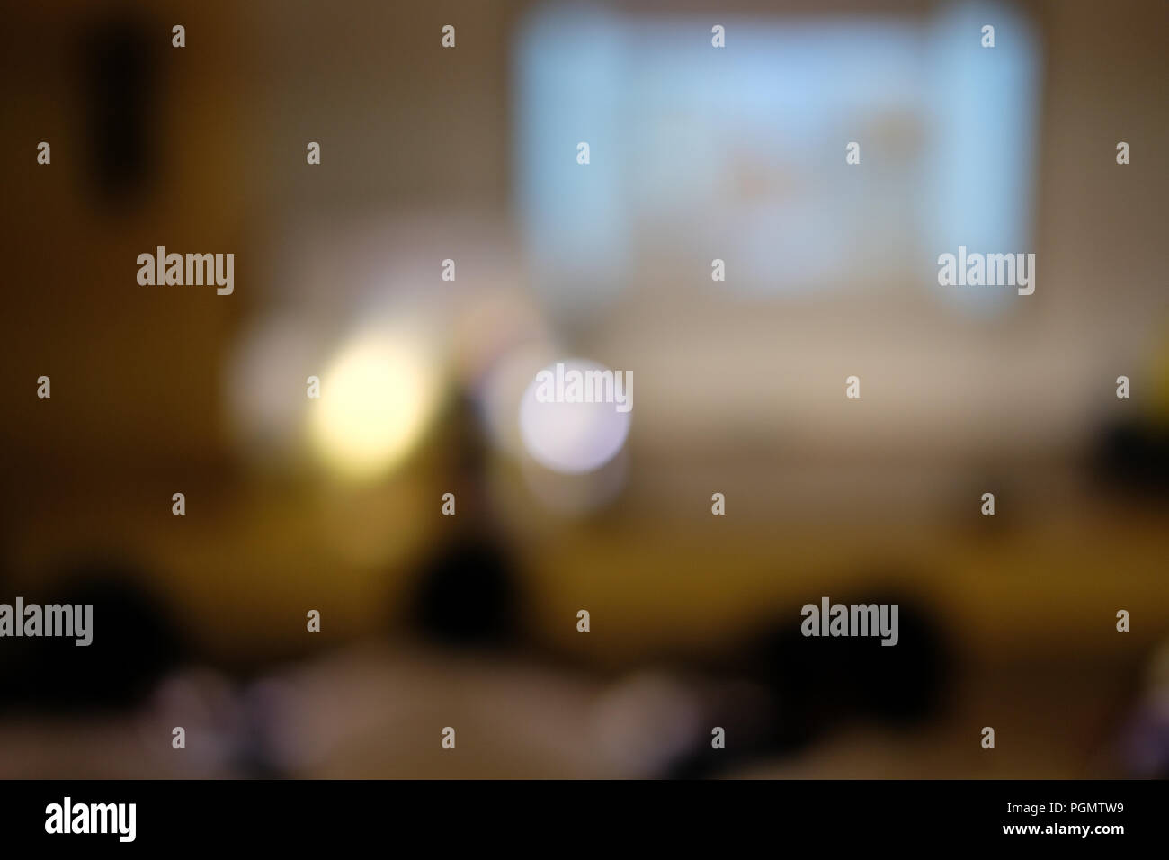 stage & presentation screen in seminar conference room. blur background ...