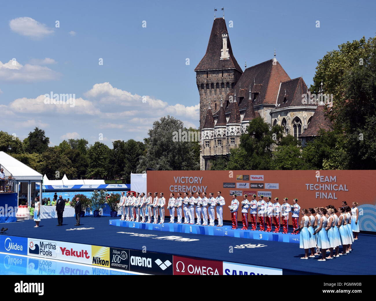 Budapest, Hungary - Jul 18, 2017. Synchronized swimming teams (Japan ...