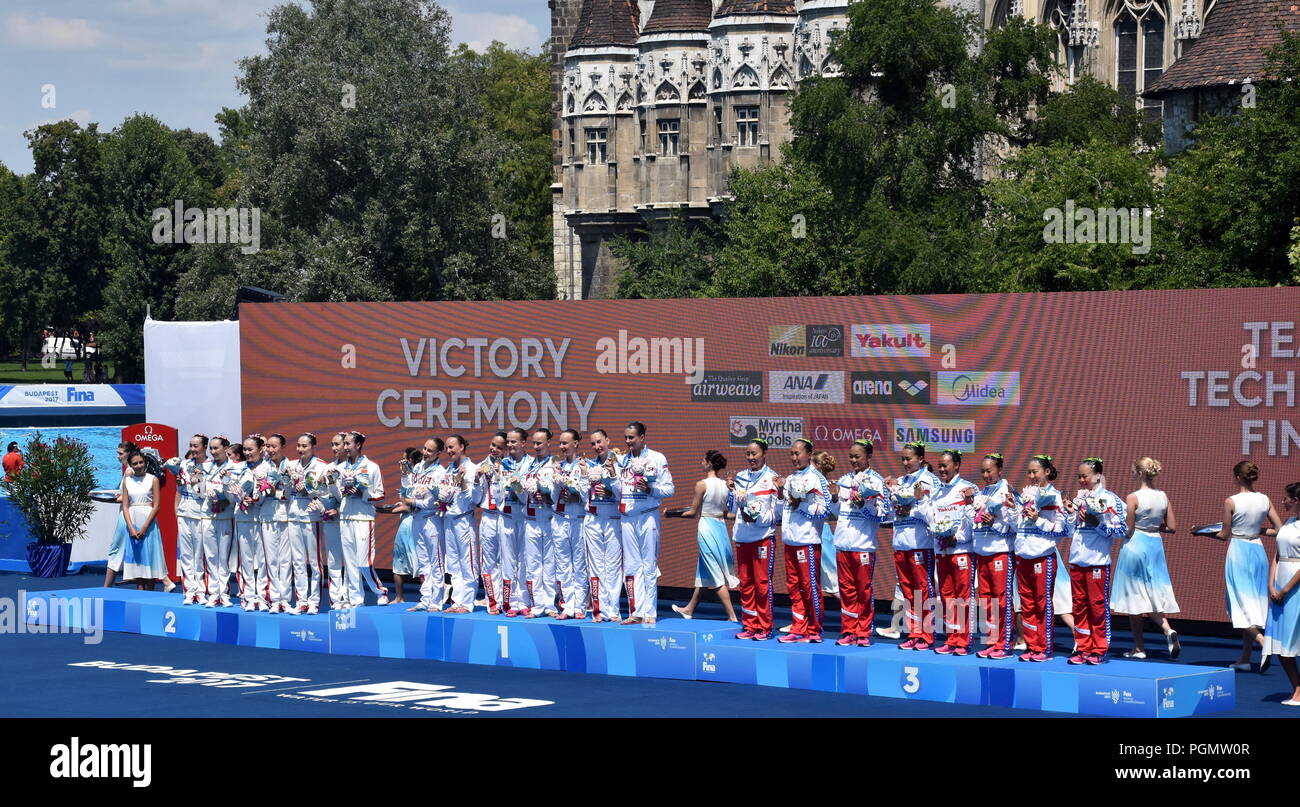 Budapest, Hungary - Jul 18, 2017. Synchronized swimming teams (Japan ...