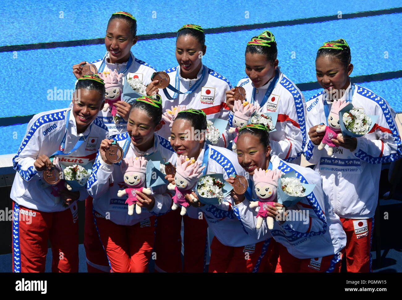 Budapest, Hungary - Jul 18, 2017. The winner synchronized swimming team ...