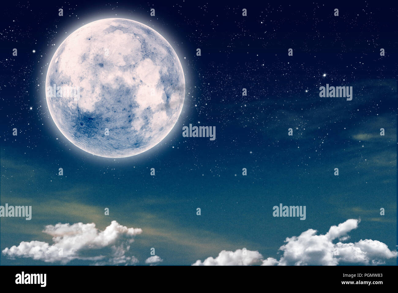 skyscape with starry night and a full moon Stock Photo - Alamy