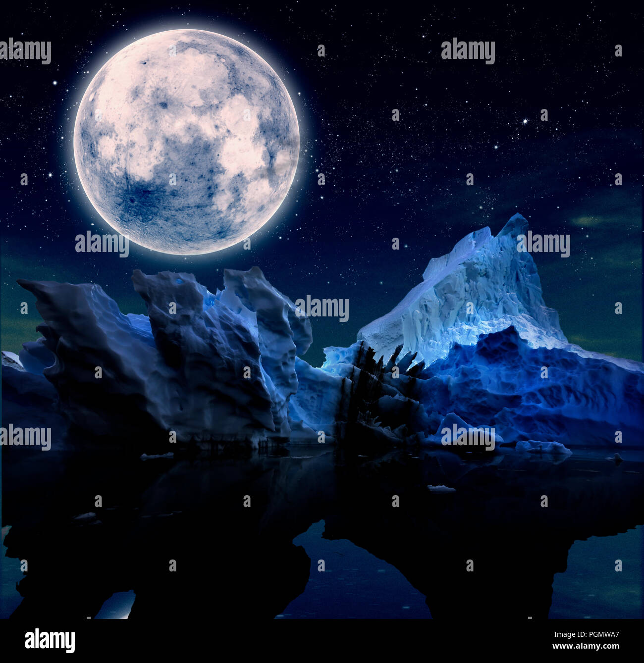 iceberg with starry night and a full moon Stock Photo - Alamy