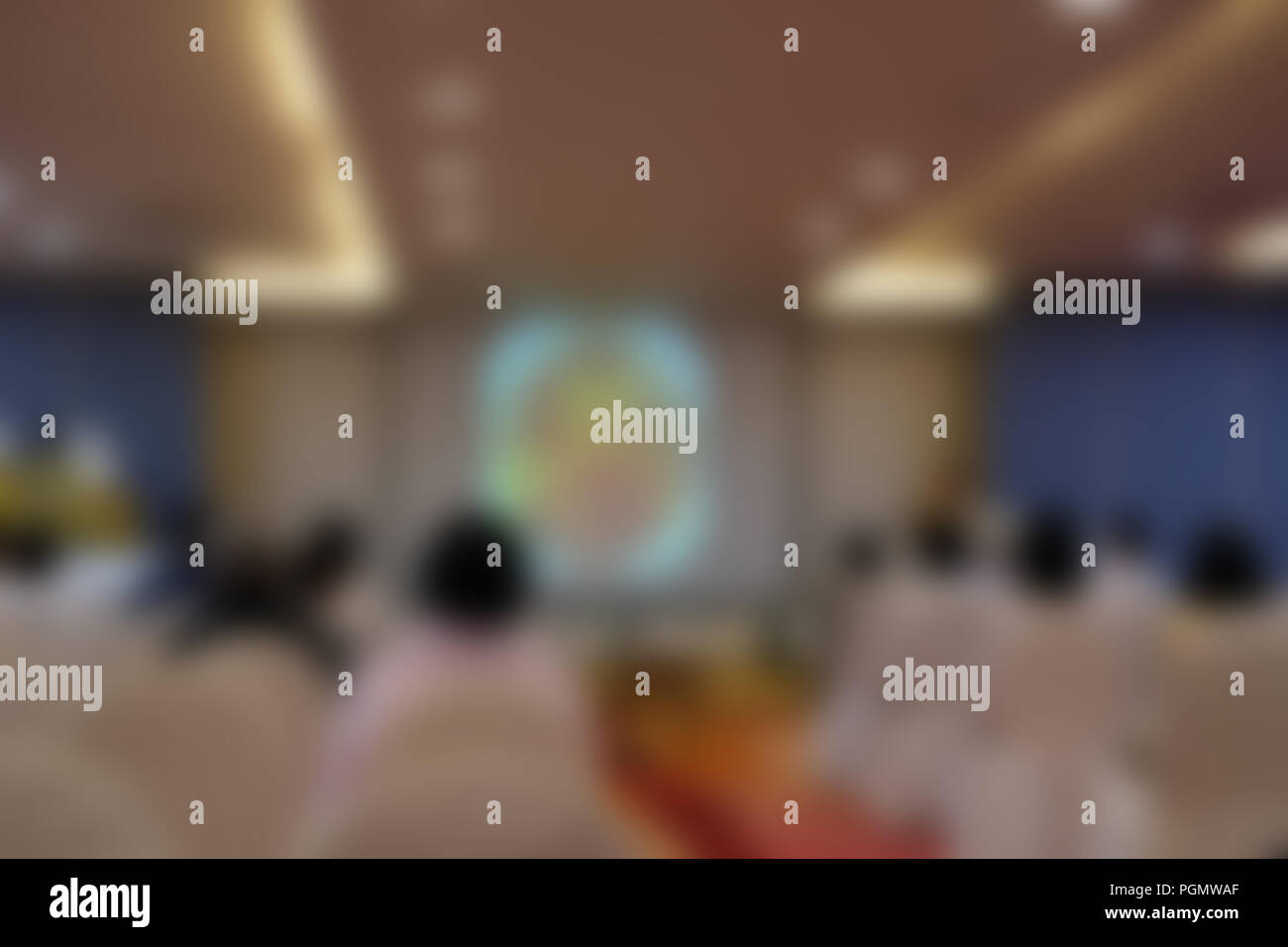 stage & presentation screen in seminar conference room. blur background ...