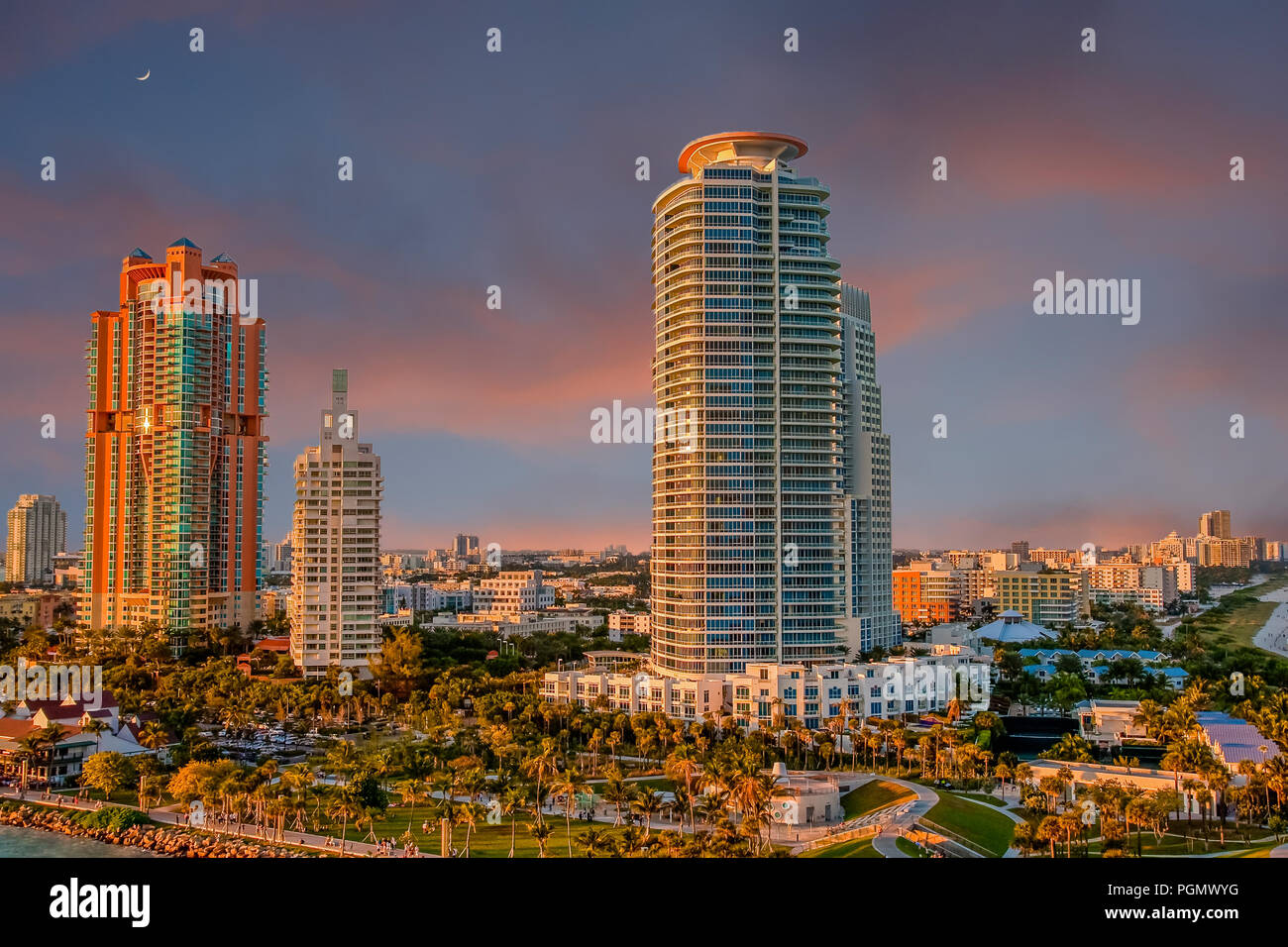 Luxury high rise condo buildings in a tropical location in morning ...