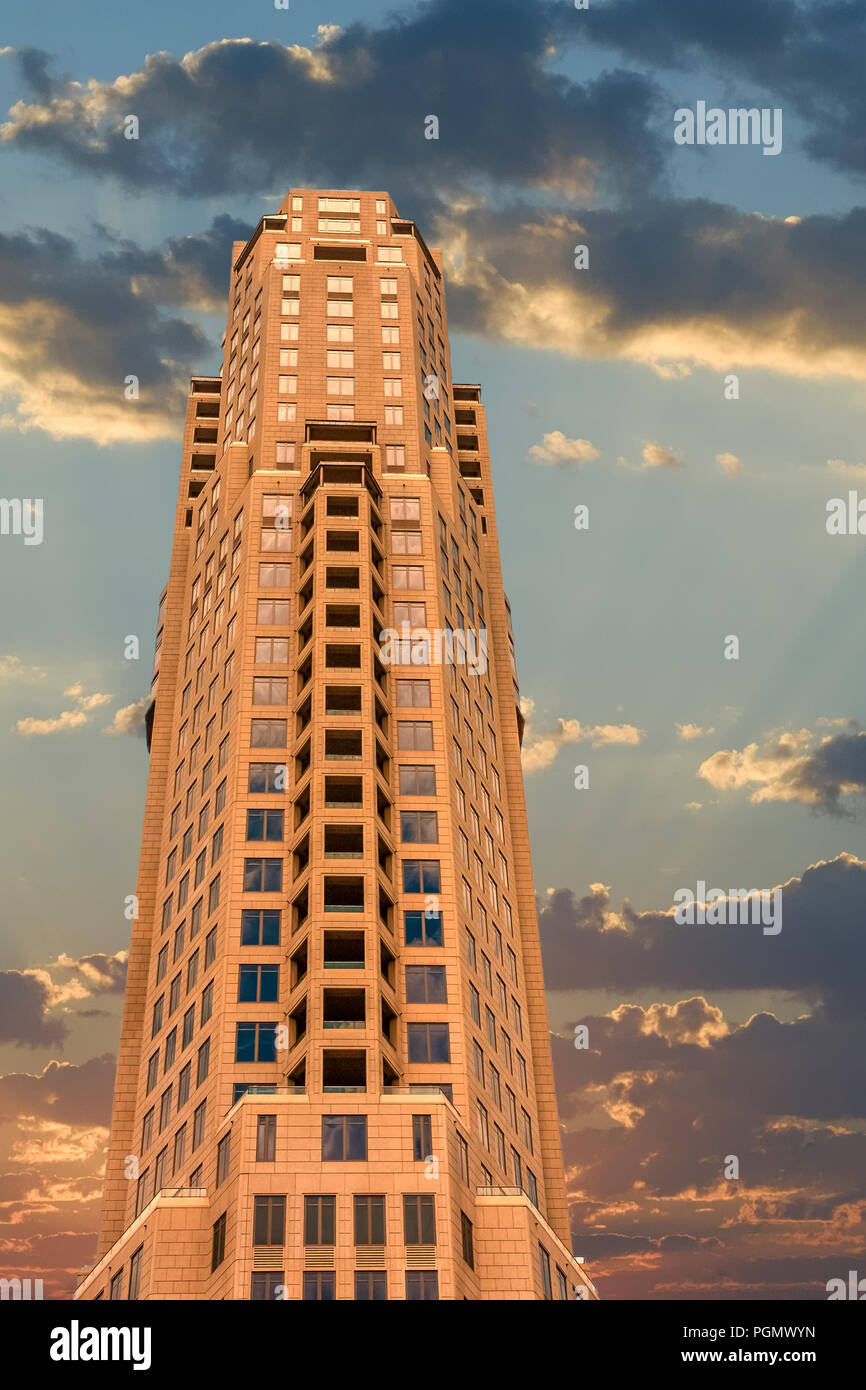 Modern Concrete Office Tower Rising Into Clouds Stock Photo - Alamy