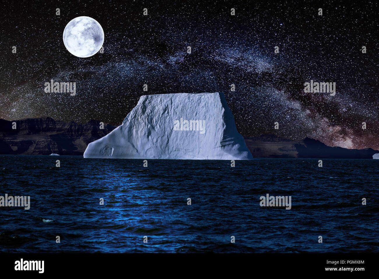 iceberg with starry night and a full moon Stock Photo - Alamy