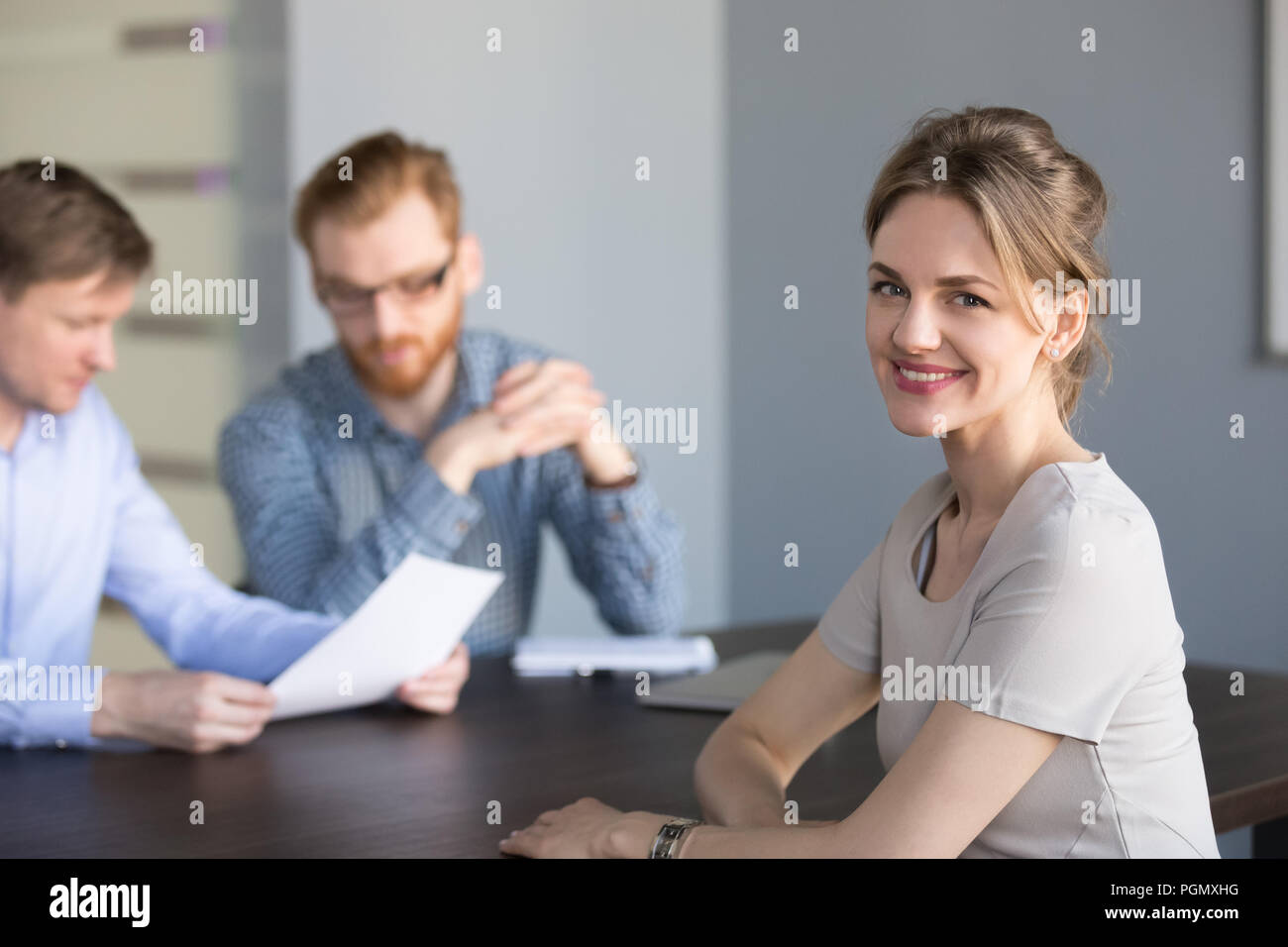 Portrait of smiling female job candidate or business partner Stock ...