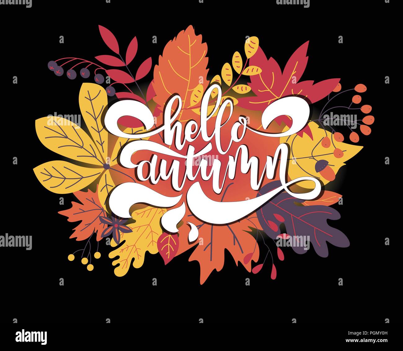 Hello autumn. Hand drawn calligraphy and brush pen lettering. design ...
