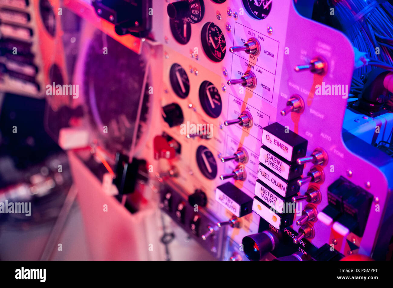 Control panel buttons and indicators on a plane Stock Photo - Alamy