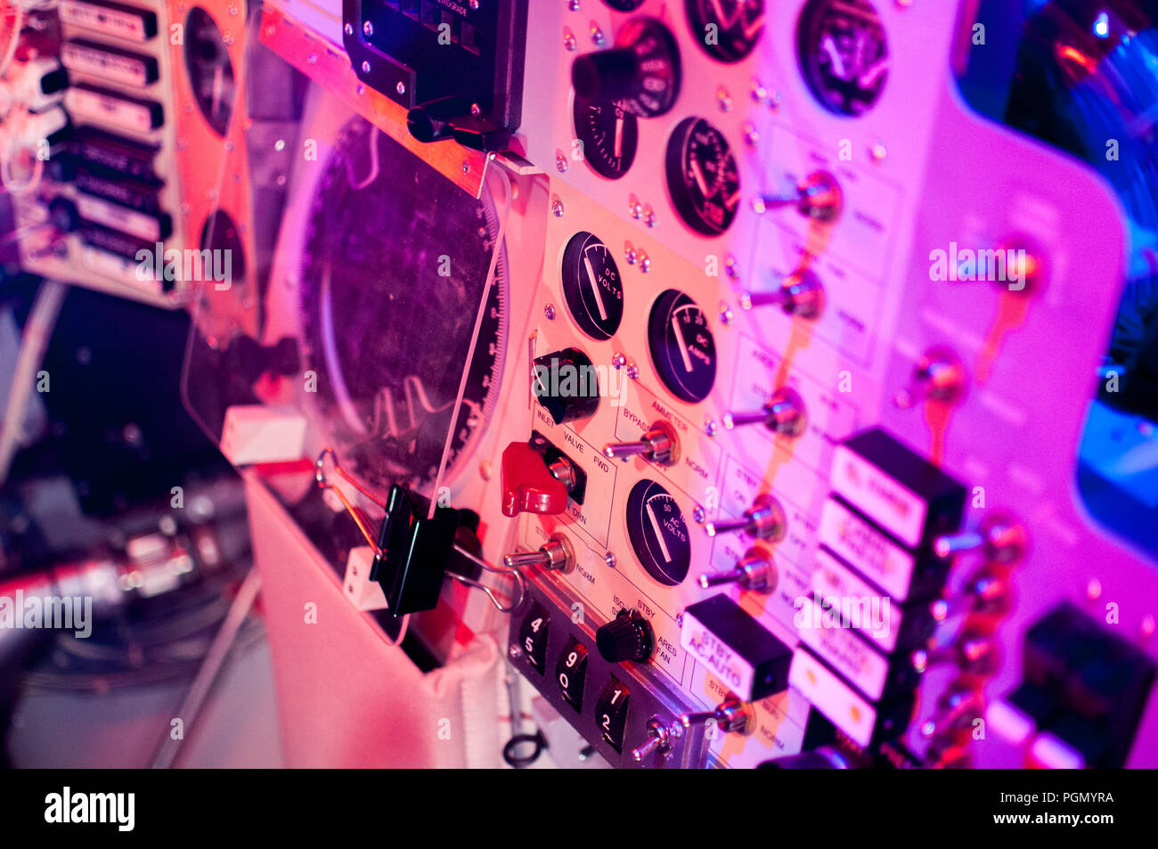 Control panel buttons and indicators on a plane Stock Photo - Alamy