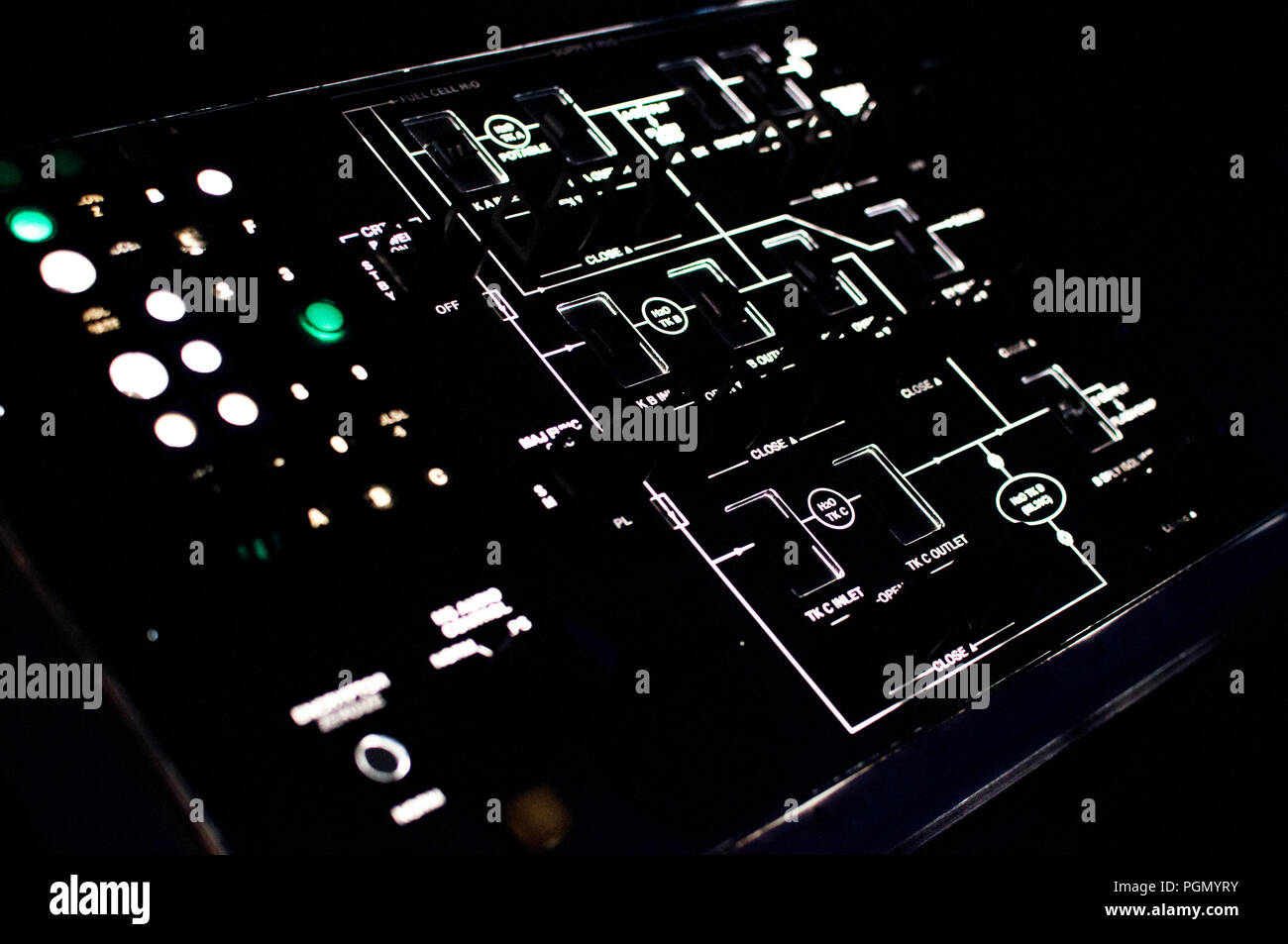 Control panel buttons and indicators on a plane Stock Photo - Alamy