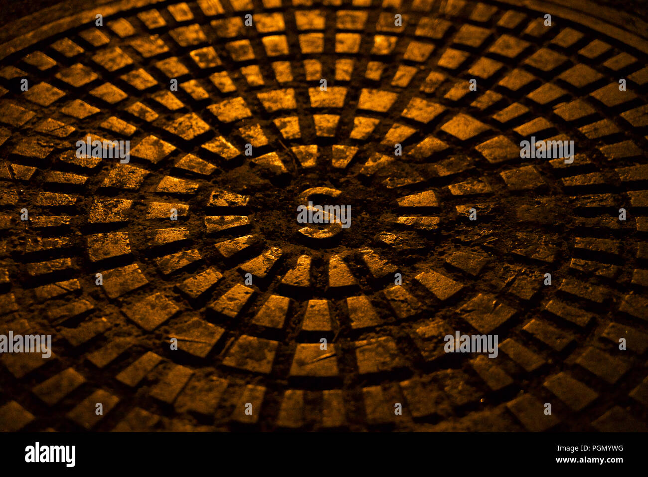 A round sewer cover Stock Photo - Alamy