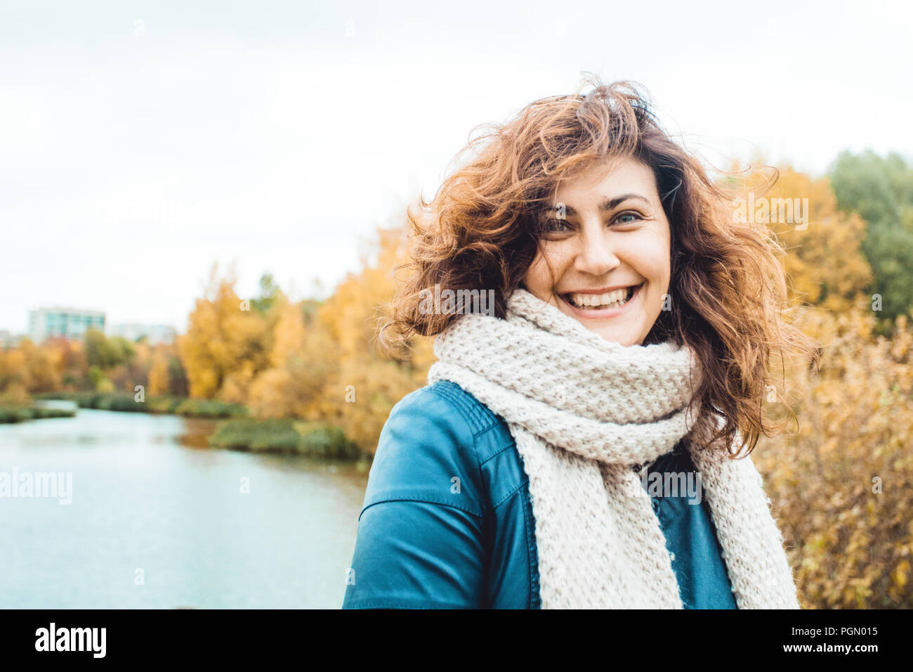 Autumn woman laughing in fall park outdoors, portrait Stock Photo - Alamy