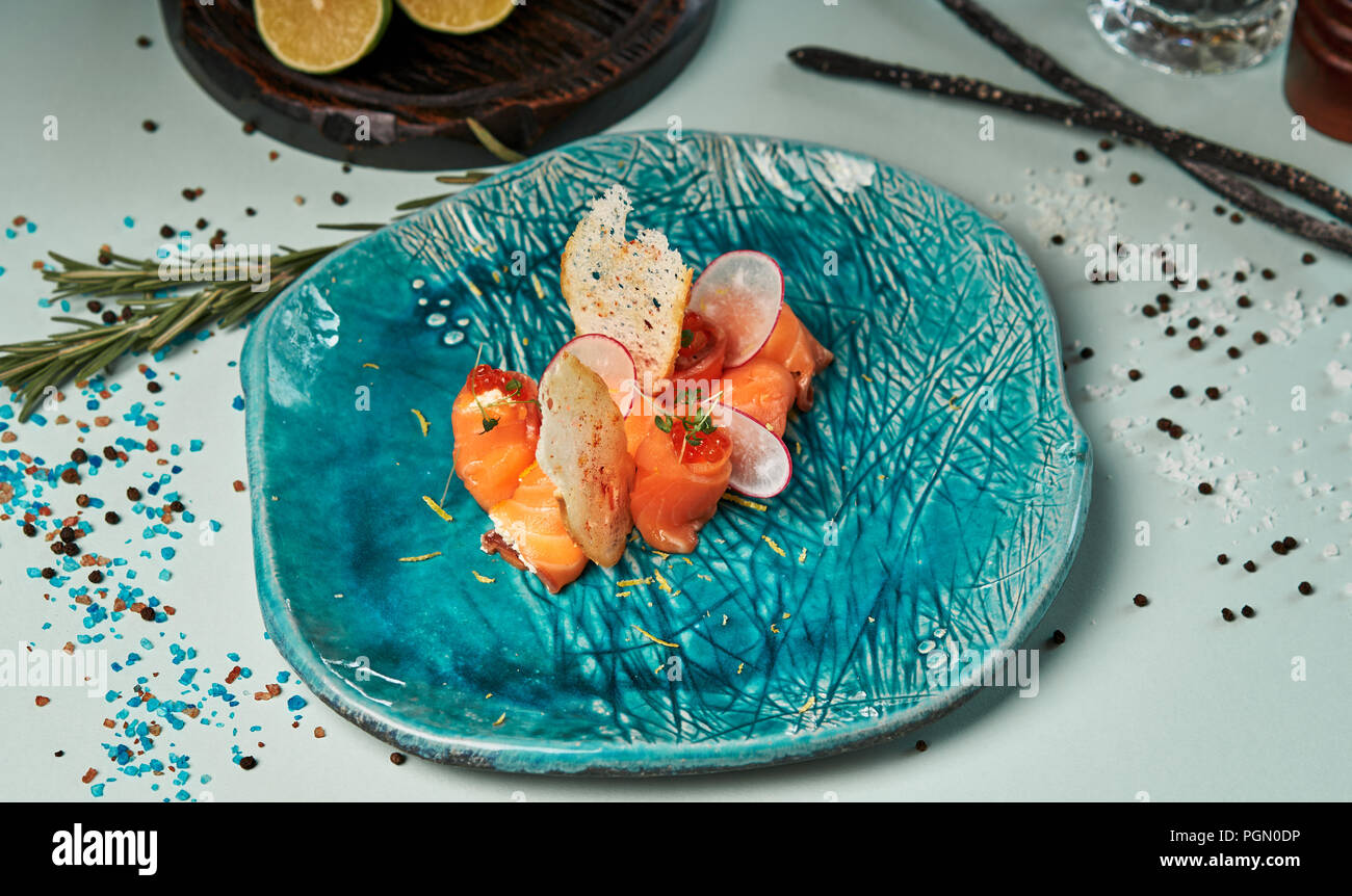 Slicing fresh salmon raw on hi-res stock photography and images - Alamy