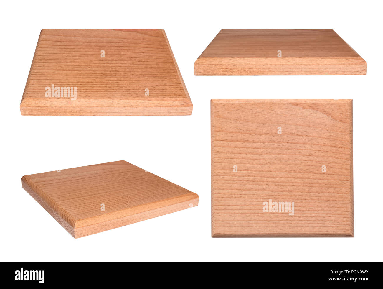 Wooden square board isolated on white background. Stand for subjects. A ...