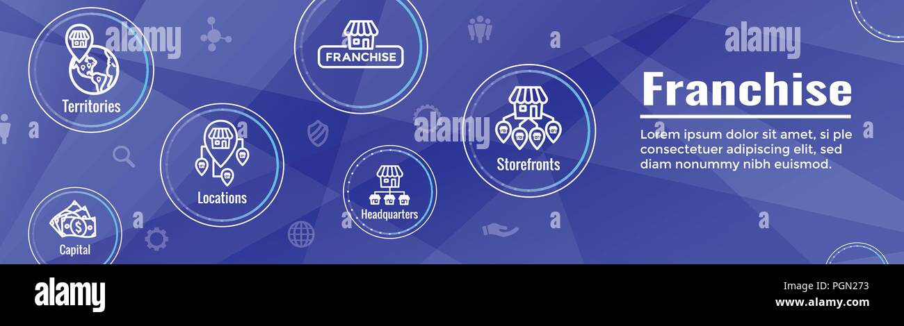 Franchise Icon Set w Home Office, corporate Headquarters and Franchisee ...