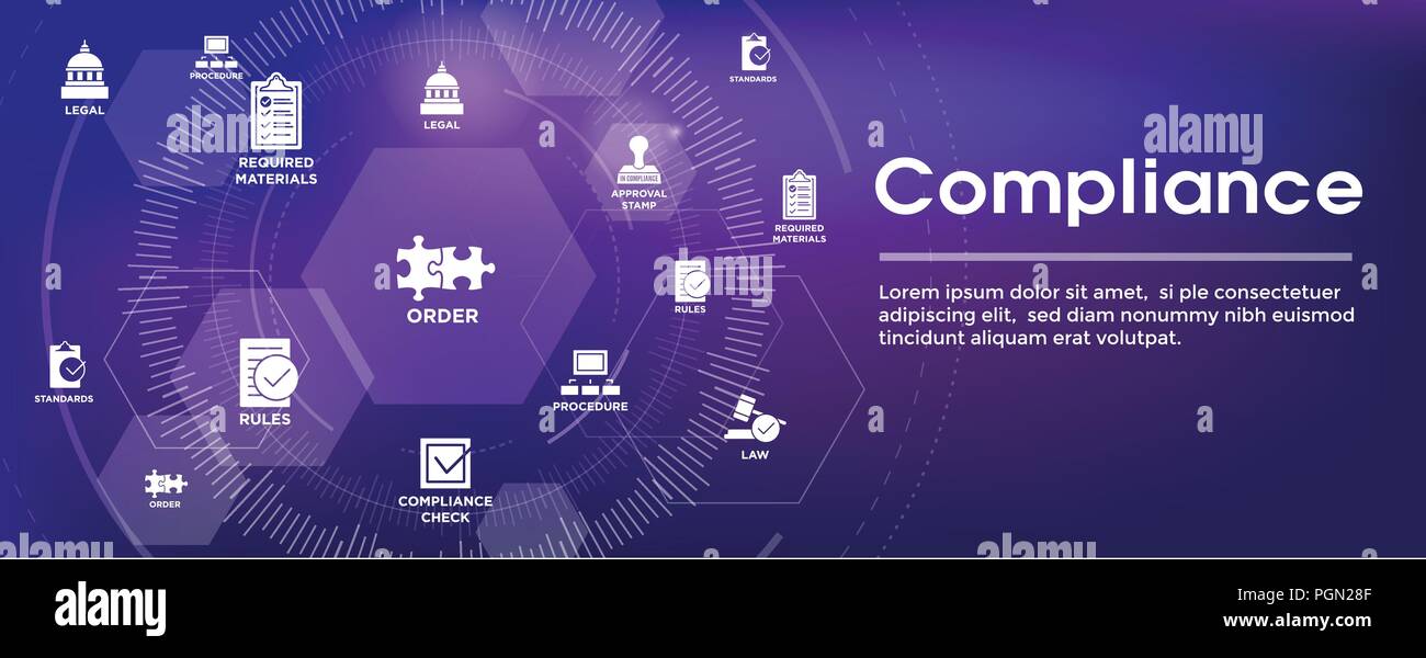 In compliance web banner with icon set that shows a company passed ...