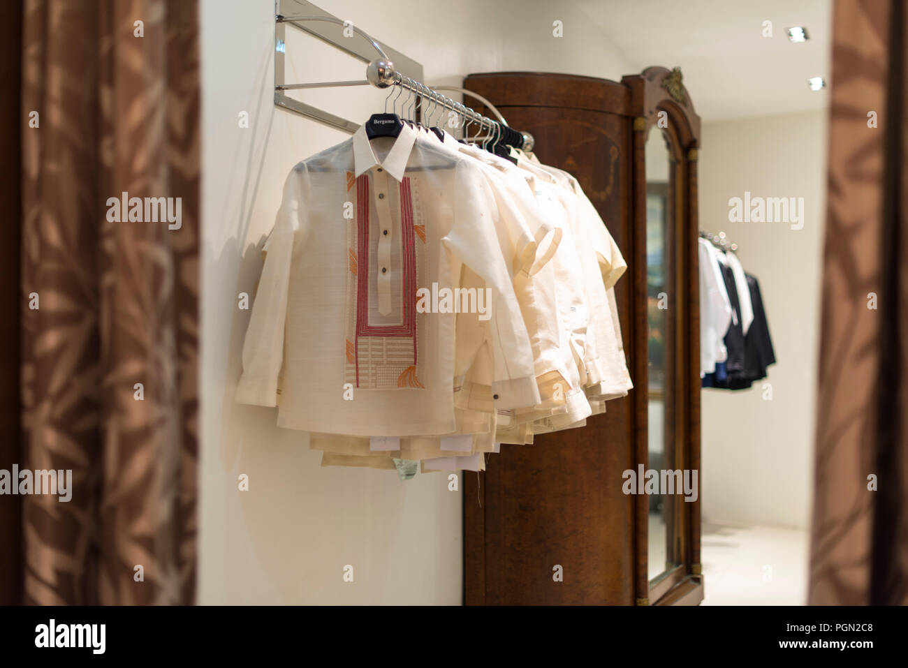 Photo shows Barong Tagalog shirts on sale inside Bergamo store in the ...