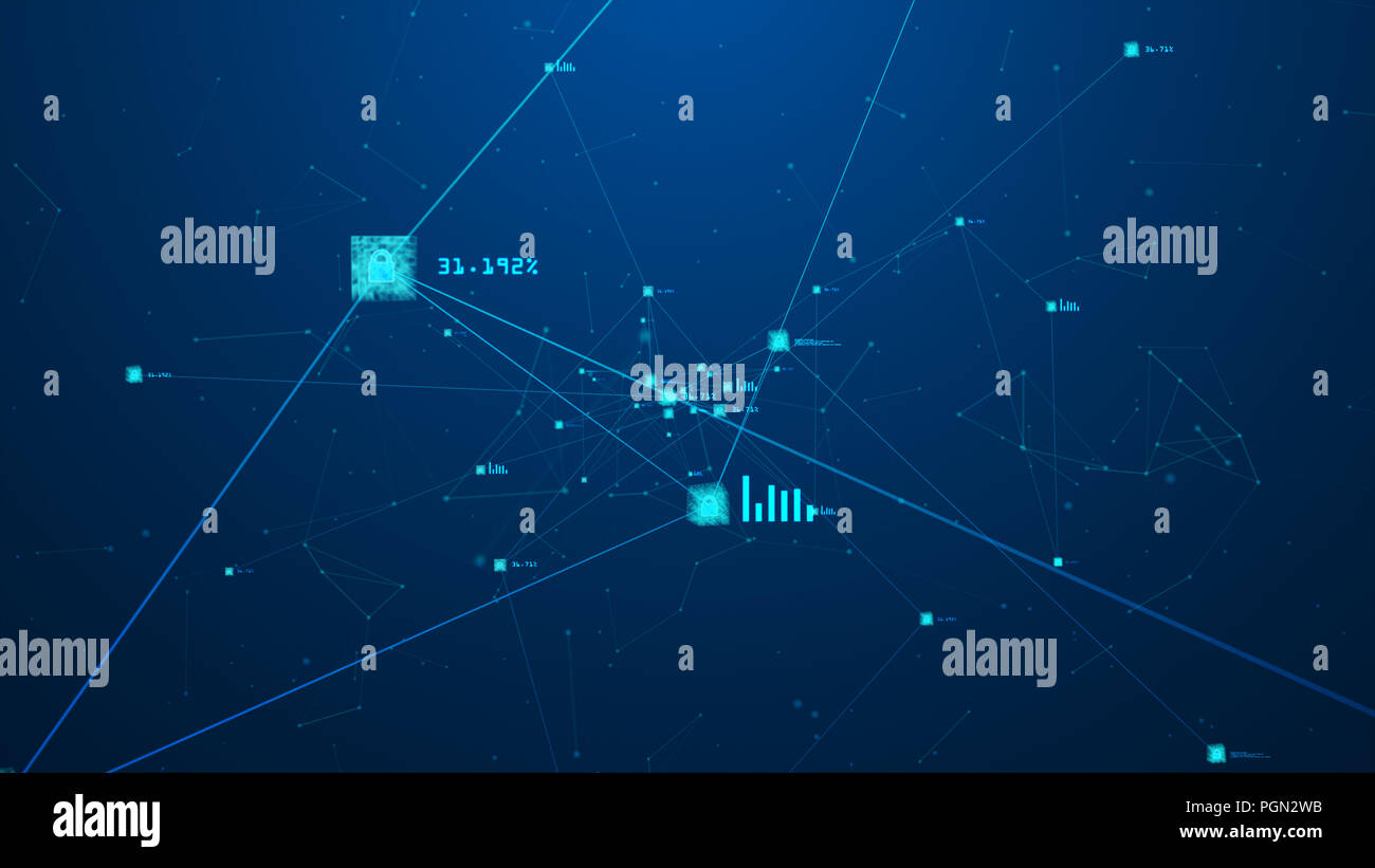 Blockchain network concept.Isometric digital blocks security connection ...