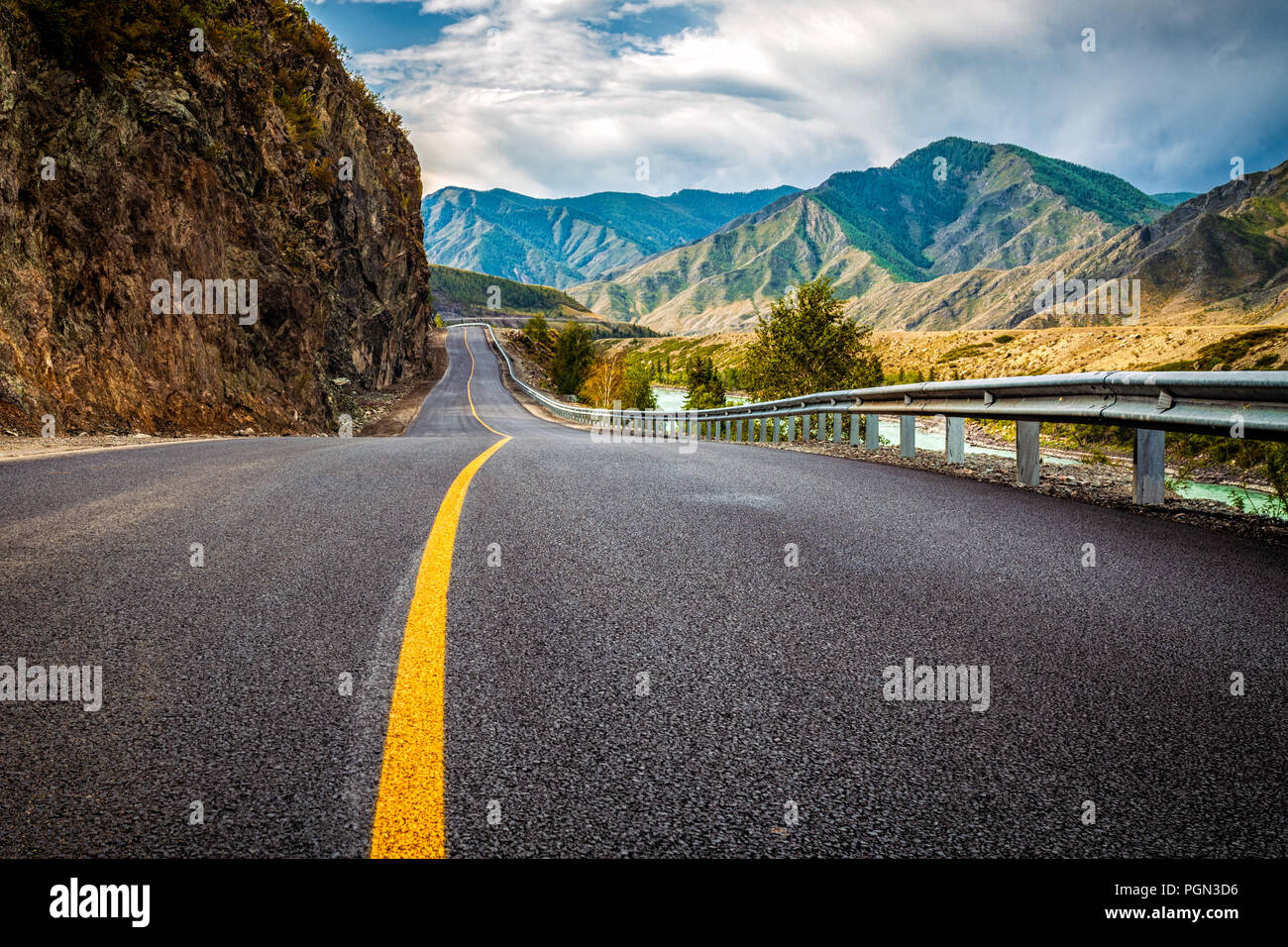 Asphalt road. Landscape with beautiful mountain road with a perfect ...