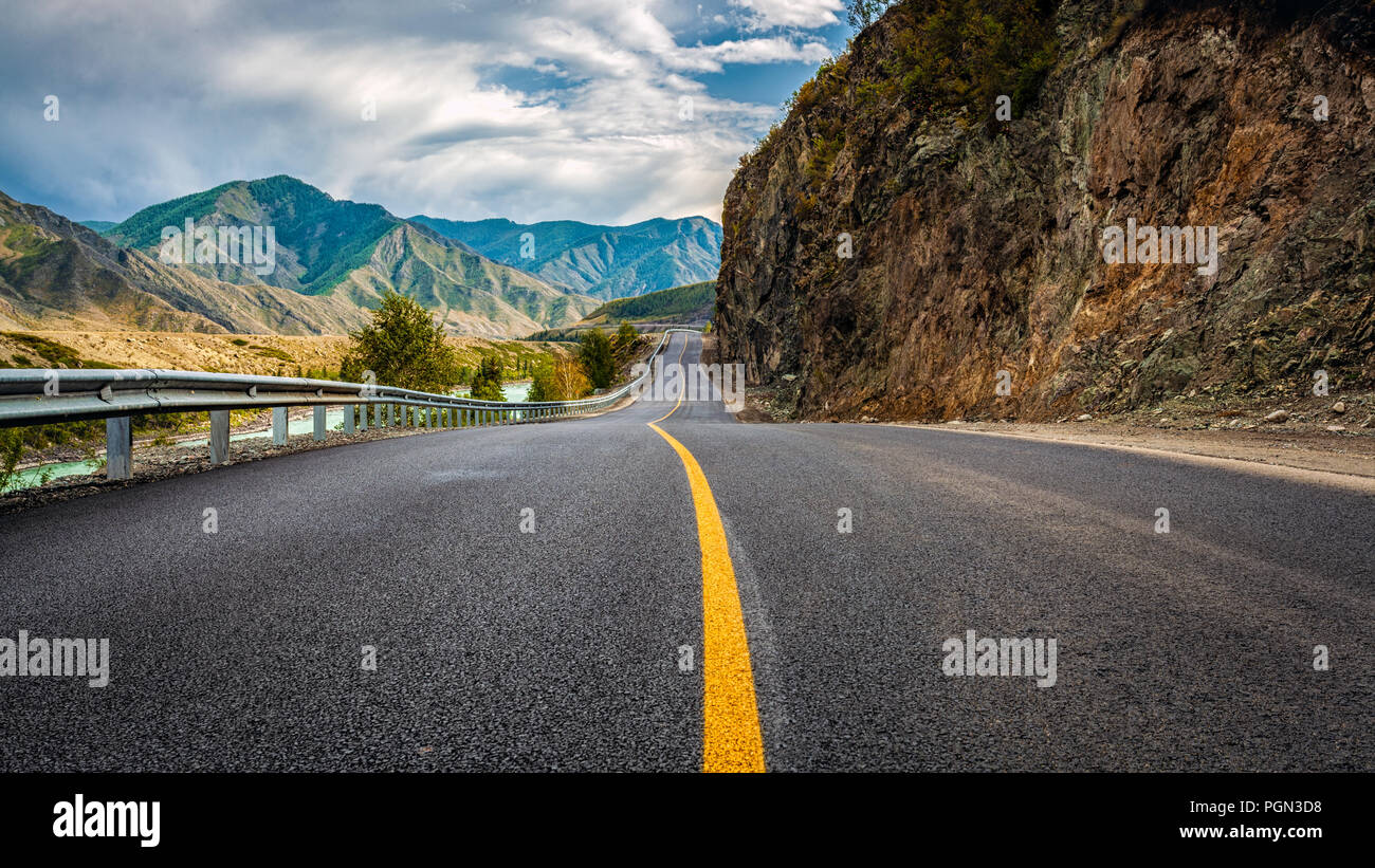 Asphalt road. Landscape with beautiful mountain road with a perfect ...
