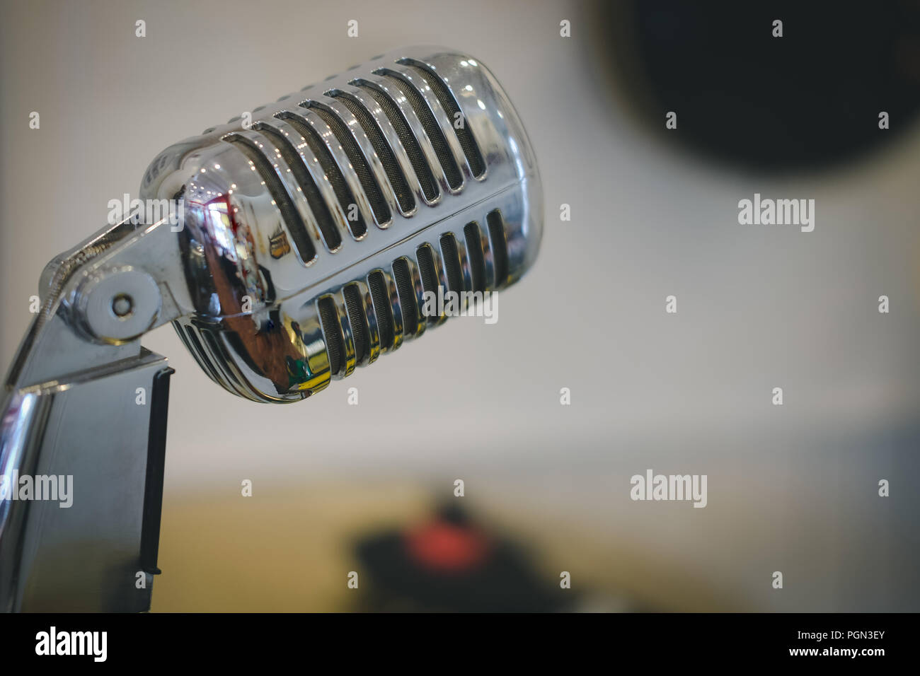 silver chrome metal vintage microphone Stock Photo - Alamy
