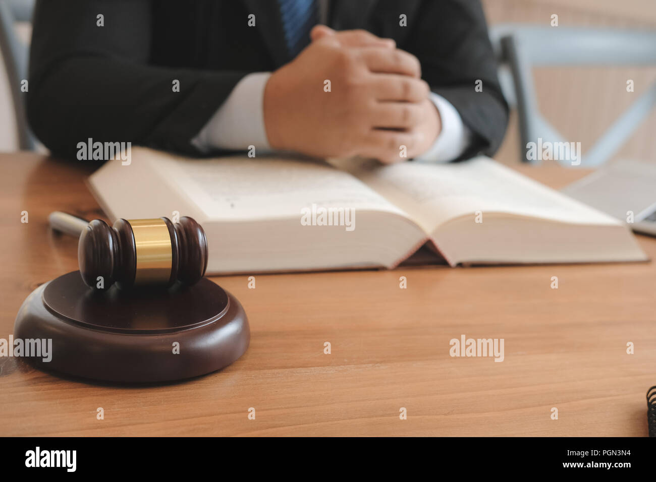 judge with legal law gavel & book at courtroom. lawyer attorney justice ...