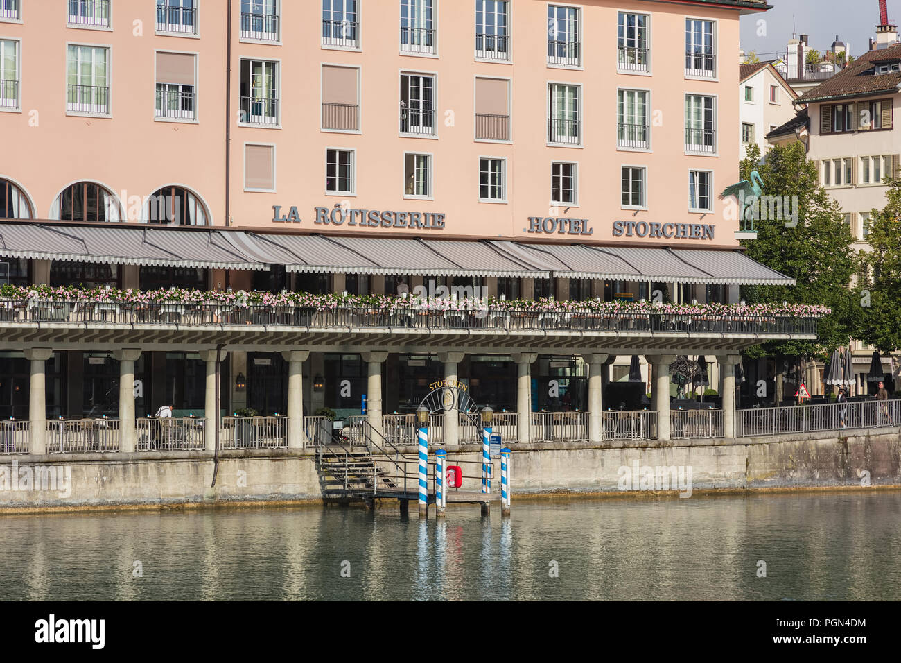Facade of the Hotel Storchen building in the city of Zurich ...