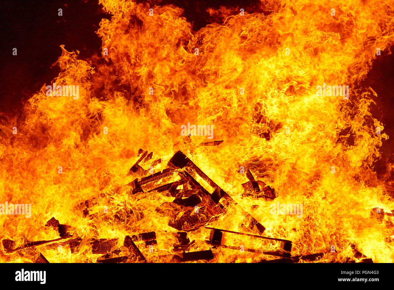 Fire flames on a bonfire. Fireman emergency. Danger combustion ...