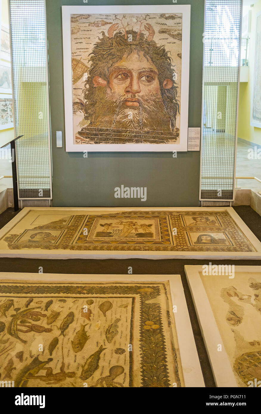 SOUSSE, TUNISIA - SEPTEMBER 1, 2015: The antique mosaic portrait of ...