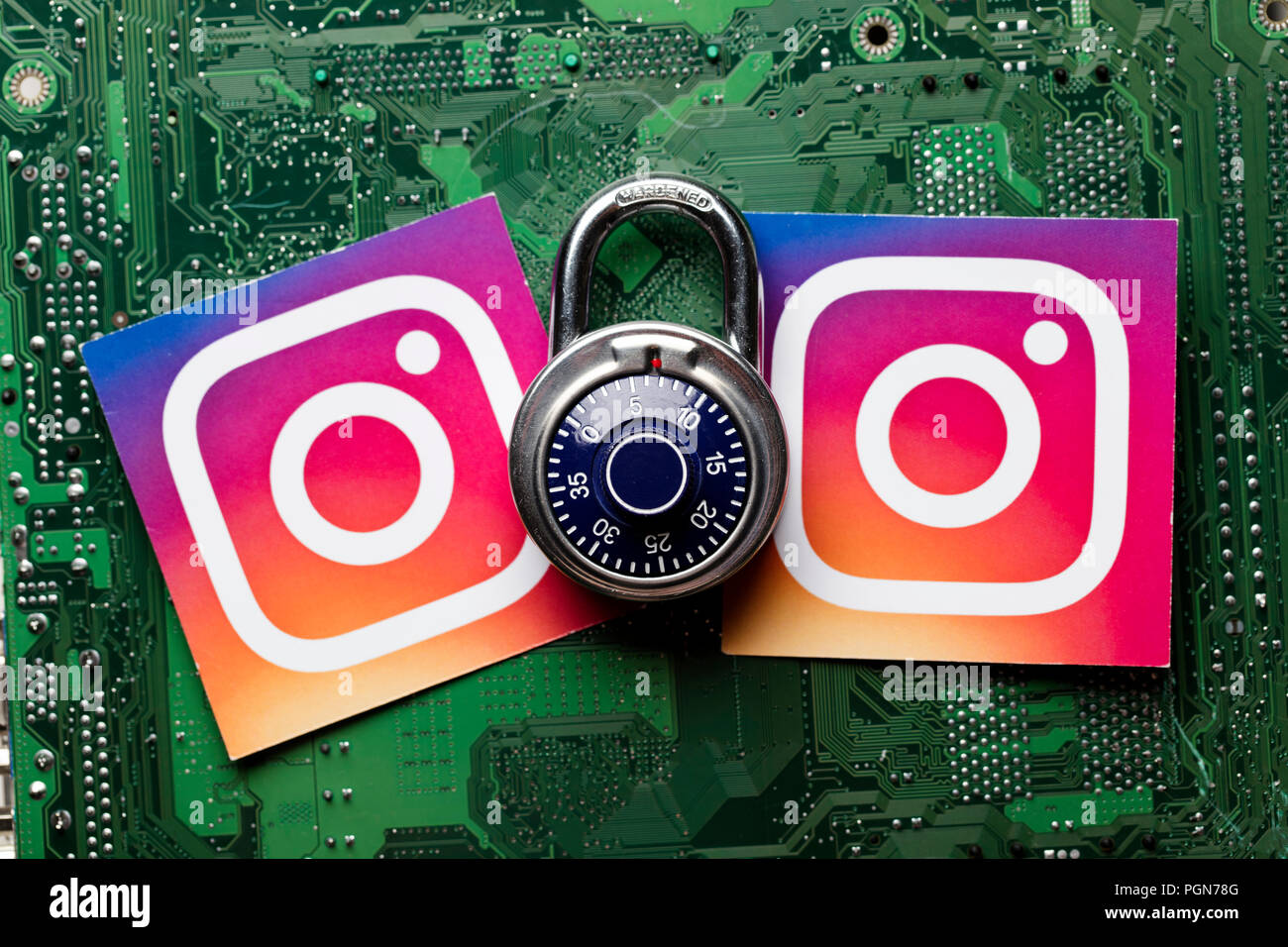 OXFORD, UK - AUGUST 22nd 2018: Instagram data security concept ...