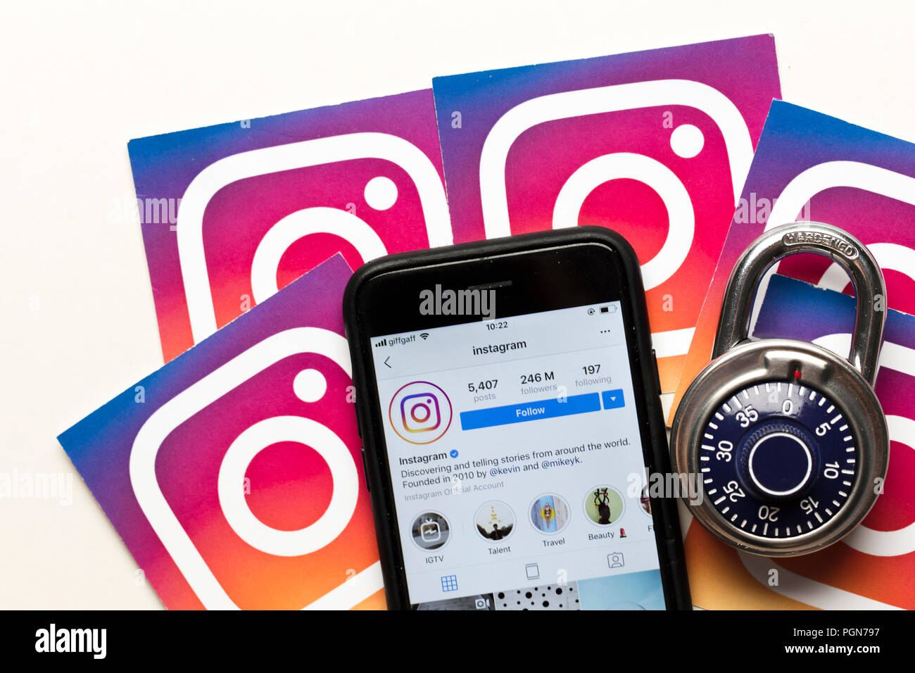 OXFORD, UK - AUGUST 22nd 2018: Instagram data security concept ...