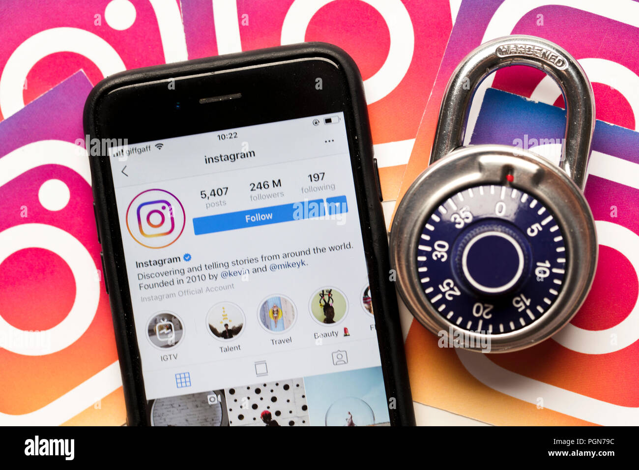 OXFORD, UK - AUGUST 22nd 2018: Instagram data security concept ...