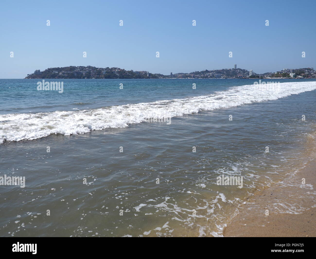 Beauty landscape of sandy beach at bay of ACAPULCO city in Mexico with ...