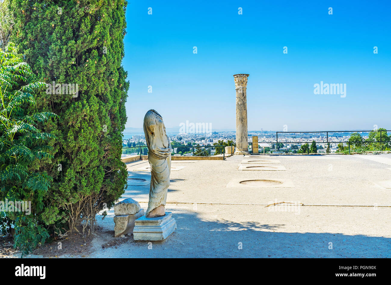 The artifacts of Carthage archaeological site on panoramic terrace ...