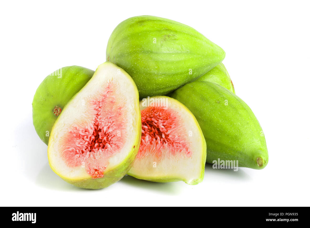 Ripe green fig fruit and half isolated on white background Stock Photo ...