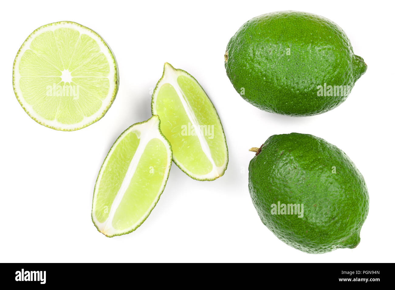 sliced lime isolated on white background. Top view. Flat lay pattern ...