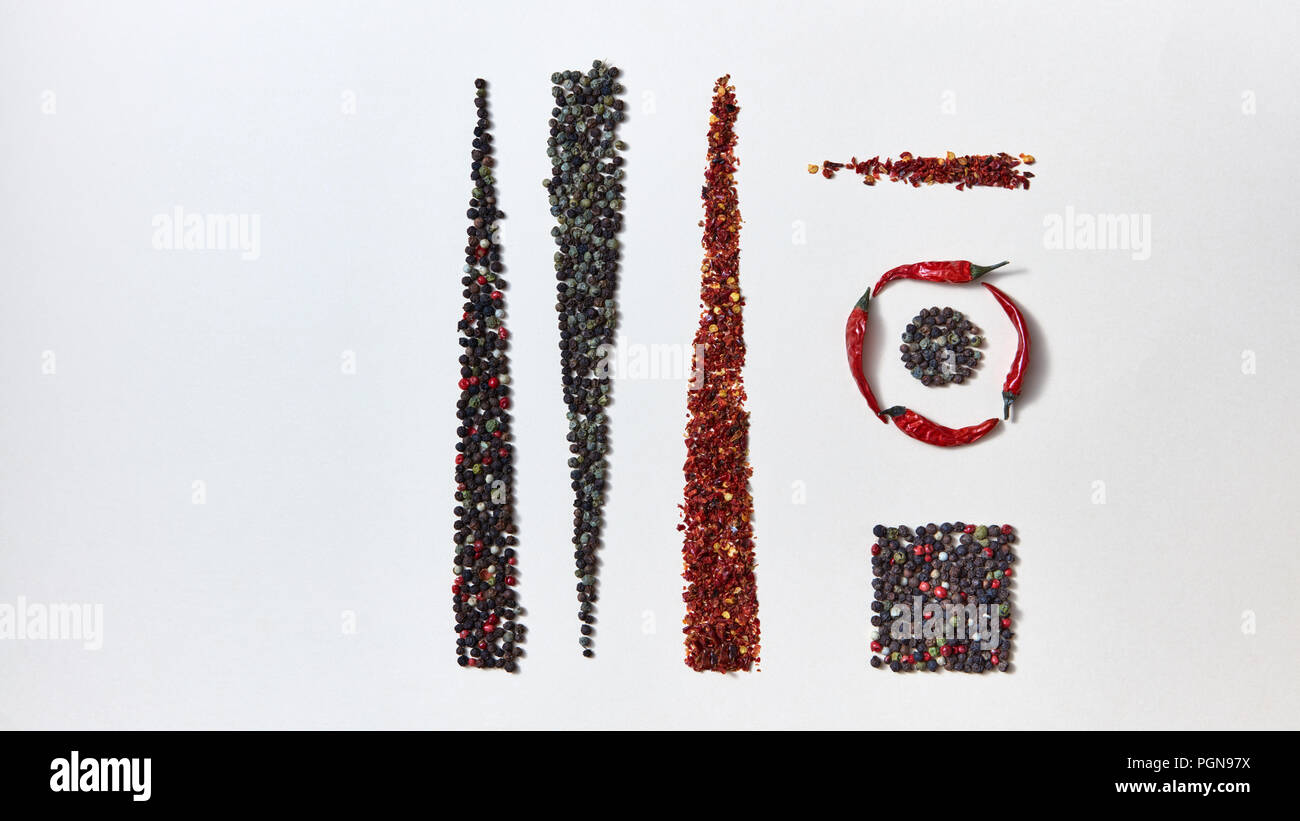Abstract creative geometric pattern of spices pepper in different forms ...