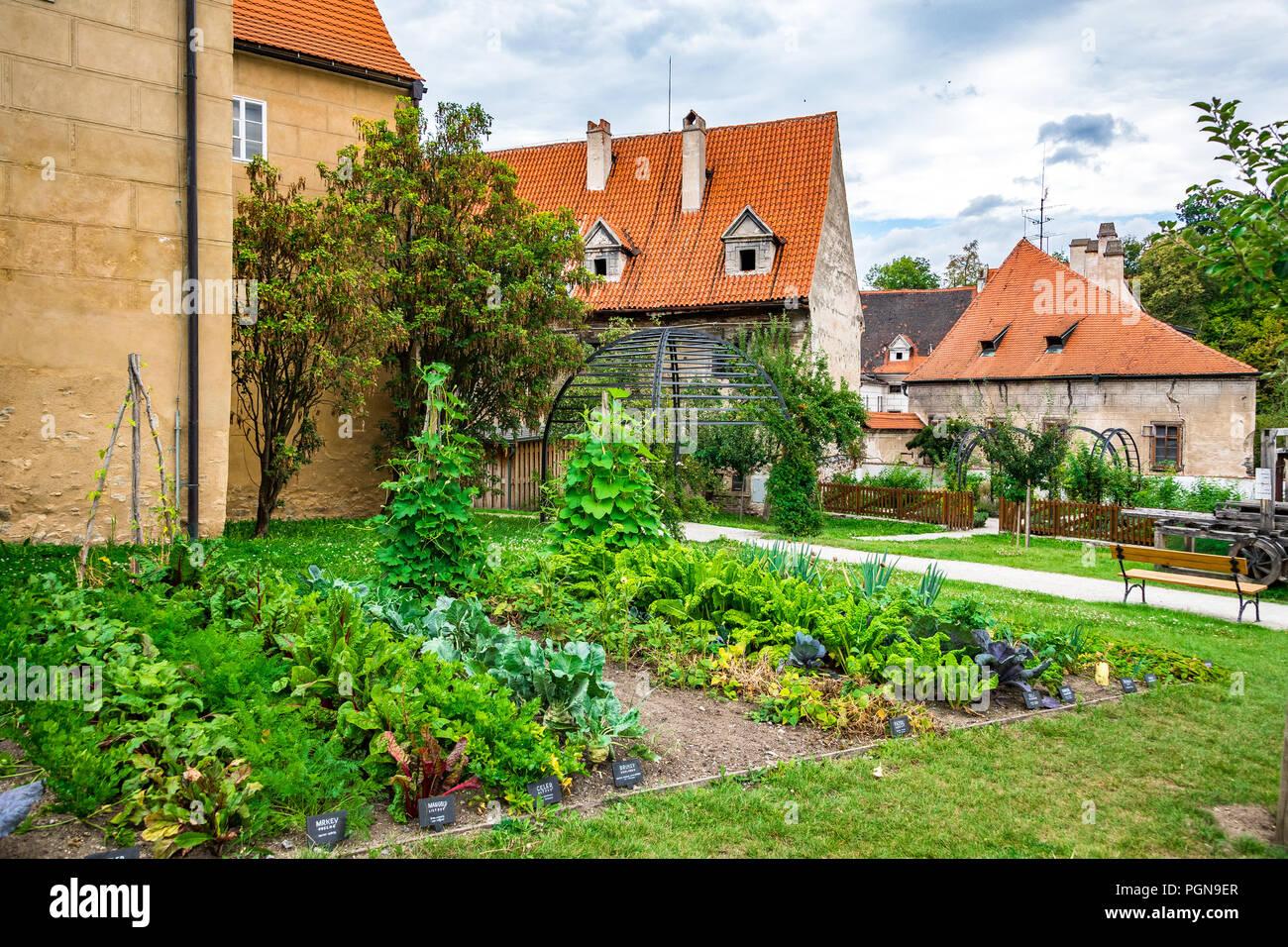 The garden at the Minorite Monastery in Český Krumlov in the Czech ...