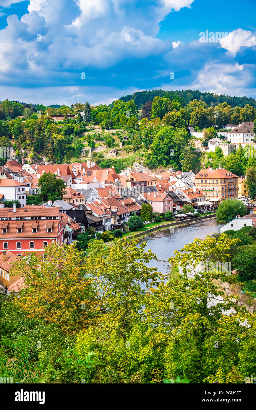 The Valta River runs through the town centre of the beautiful Český ...