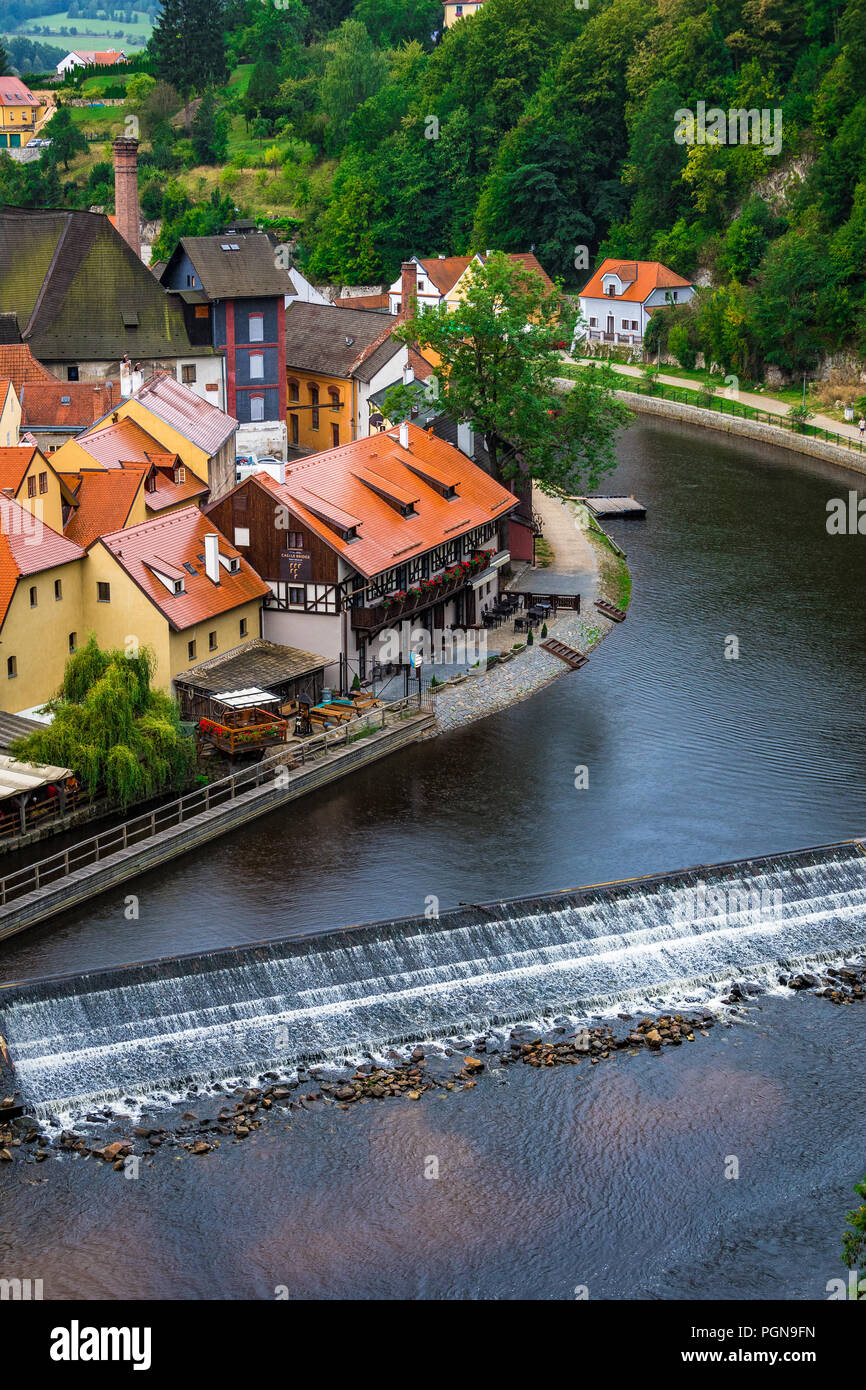 The Valta River runs through the town centre of the beautiful Český ...