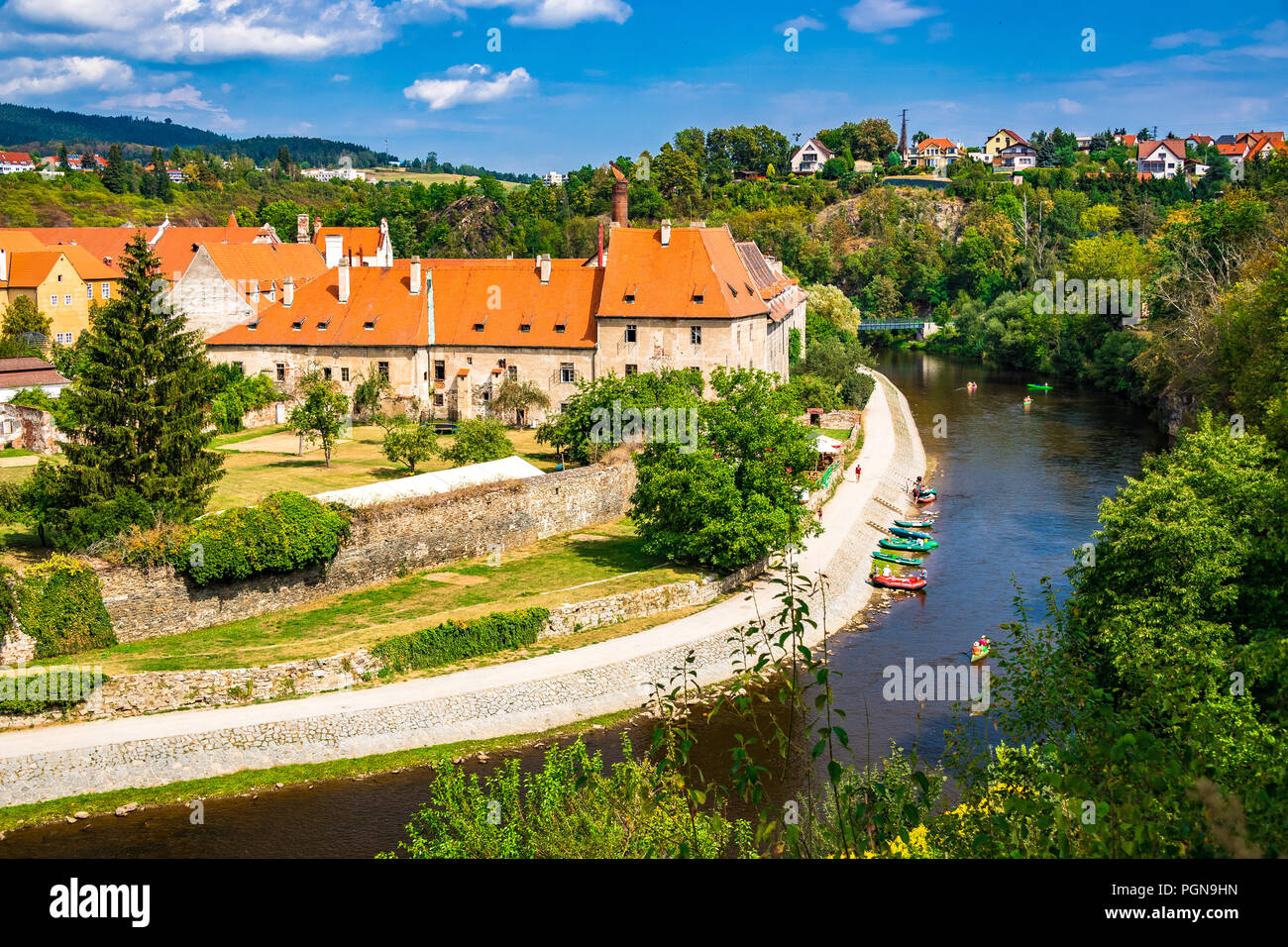 The Valta River runs through the town centre of the beautiful Český ...