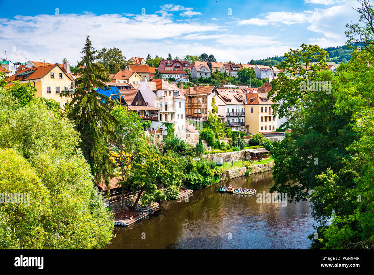 The Valta River runs through the town centre of the beautiful Český ...