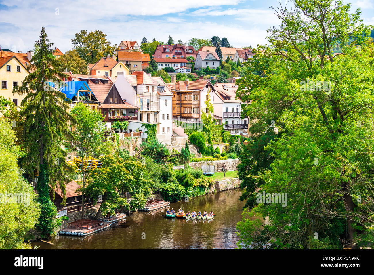 The Valta River runs through the town centre of the beautiful Český ...
